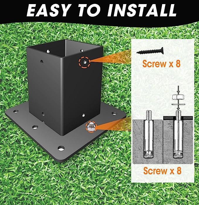 Steel Post Base Mailbox Thick Base Plate Black Powder-Coated Fence Post ...