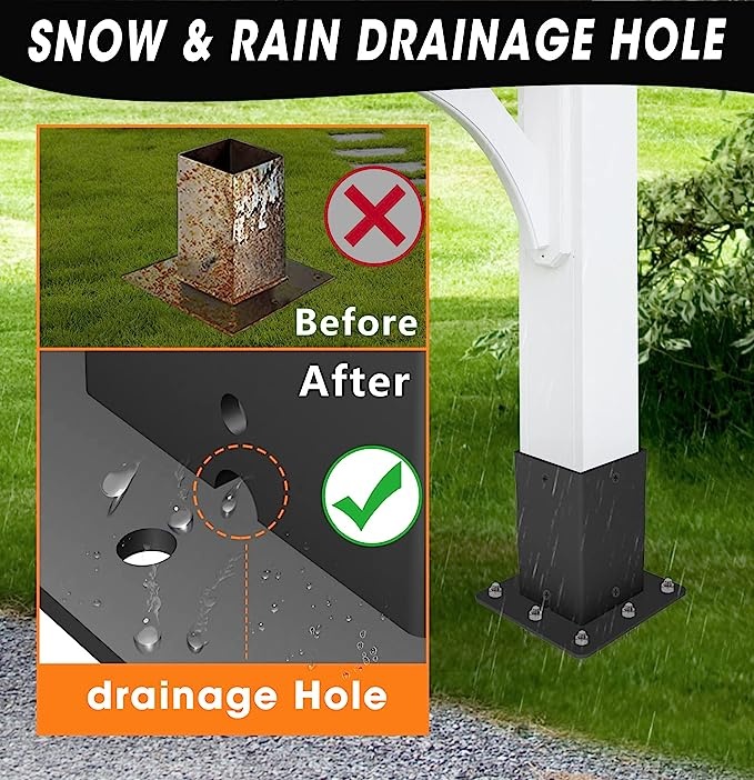 Steel Post Base Mailbox Thick Base Plate Black Powder-Coated Fence Post ...